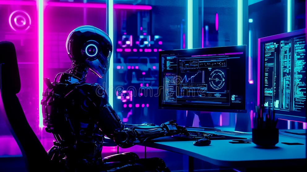 A Robot Acting As a Graphic Designer in a High-tech Design Studio ...