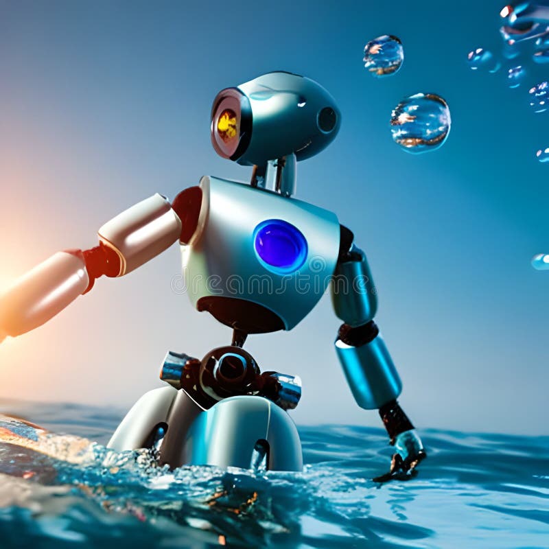 A Robot in Action Inside Water. Generative AI Stock Illustration ...