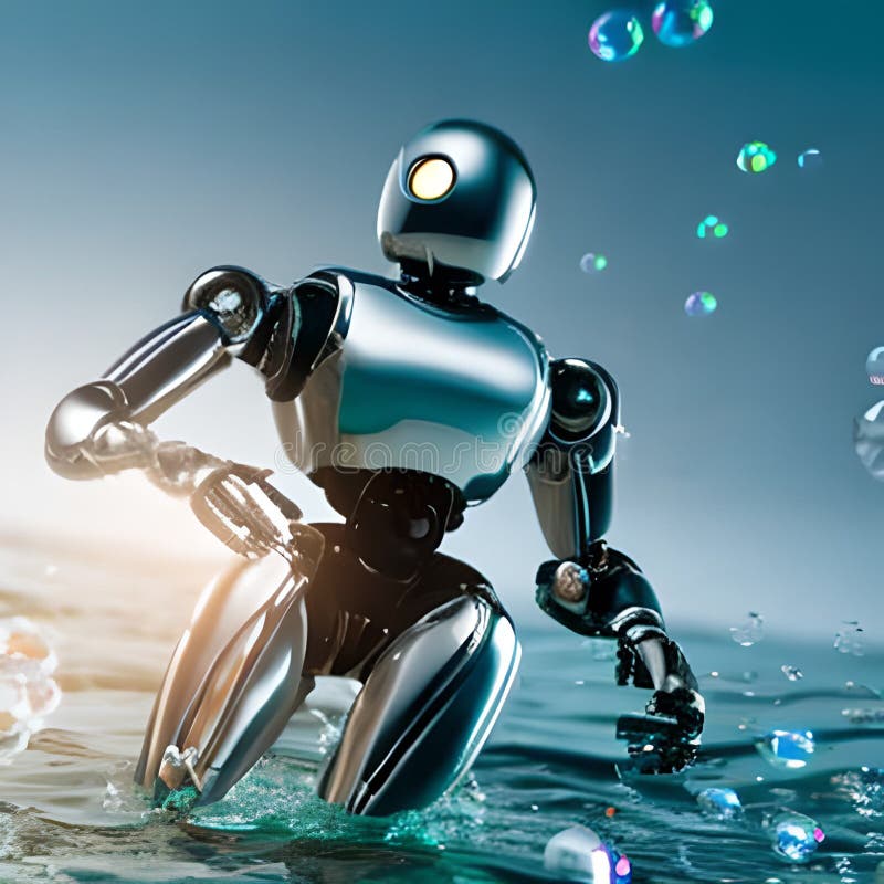 A Robot in Action Inside Water. Generative AI Stock Illustration ...