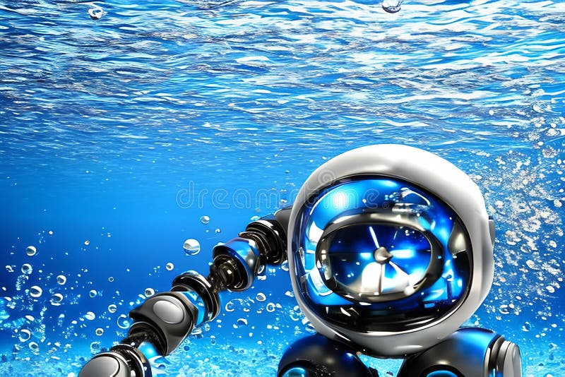 A Robot in Action Under Water. Generative AI Stock Illustration ...