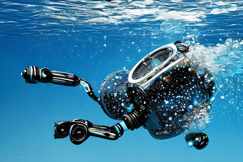 A Robot in Action Under Water. Generative AI Stock Illustration ...