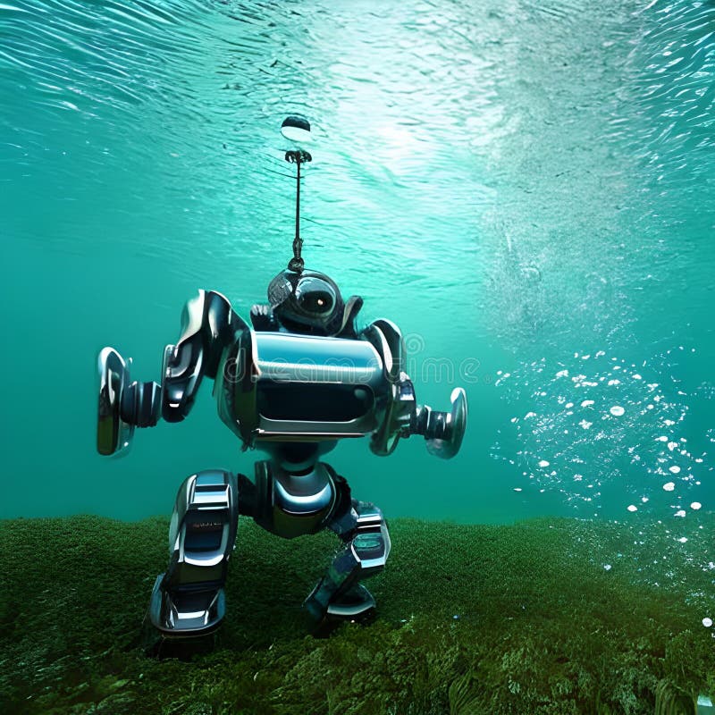 A Robot in Action Under Water. Generative AI Stock Illustration ...