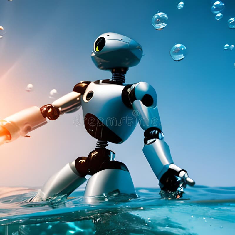 A Robot in Action Under Water. Generative AI Stock Illustration ...
