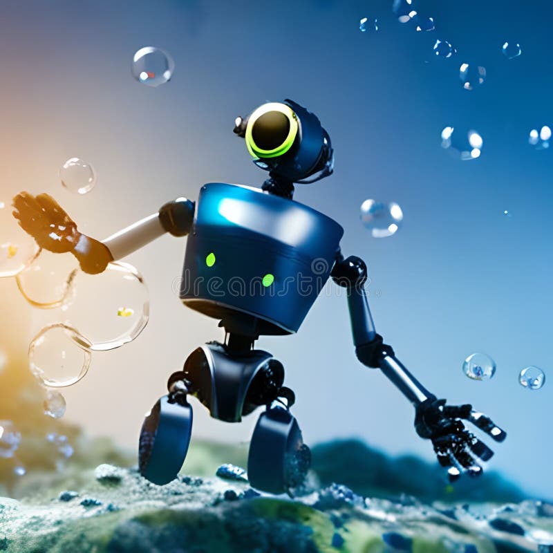 A Robot in Action Under Water. Generative AI Stock Illustration ...