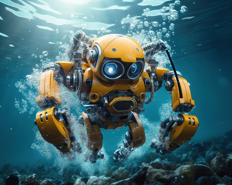 Robot in Action Under Water. Stock Illustration - Illustration of ...