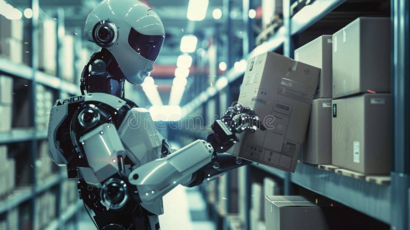 Automated Robot Sorting Packages in a Warehouse Stock Photo - Image of ...