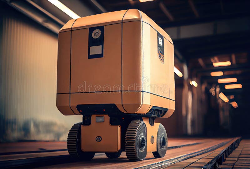 Robot AGV Transporting Cardboard Box in Warehouse Background Technology ...