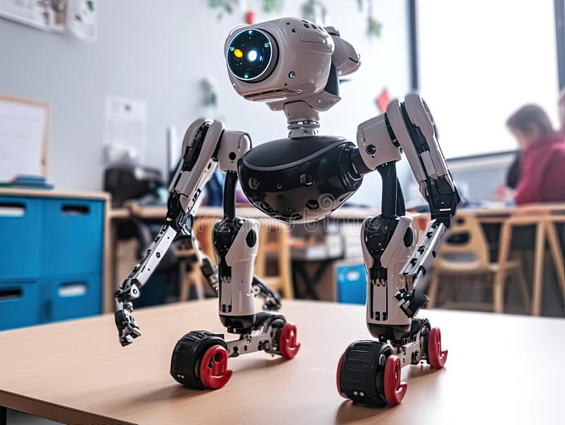 Robot AI Assists Teacher in Interactive Classroom Stock Illustration ...