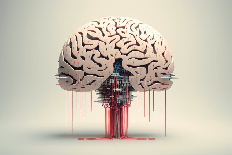 Robot AI Brain with Trees on Pink Background. Artificial Intelligence ...