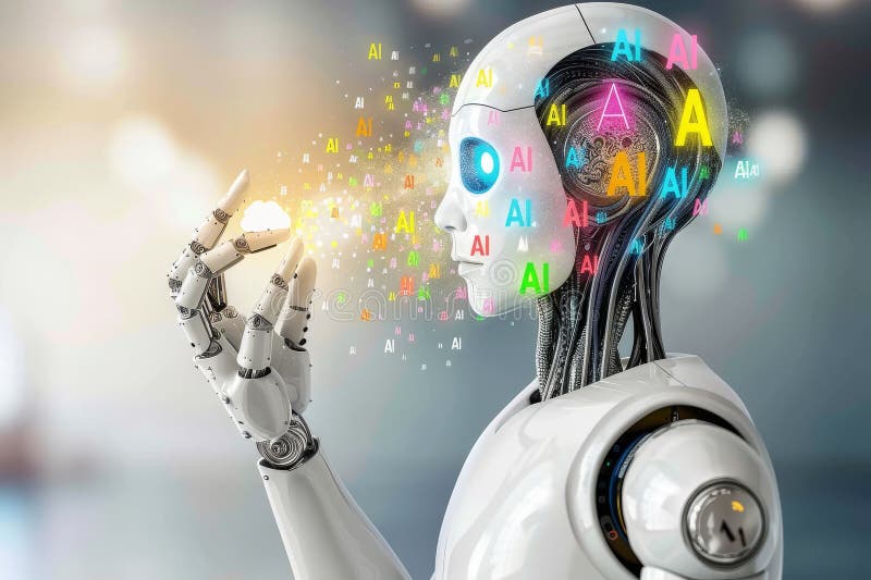 Robot with AI Digital Interface in a Vibrant, Urban Setting ...