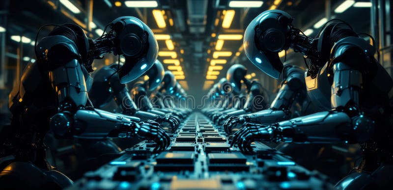 Robot AI Factory Assembly Line of CPUs Stock Illustration ...