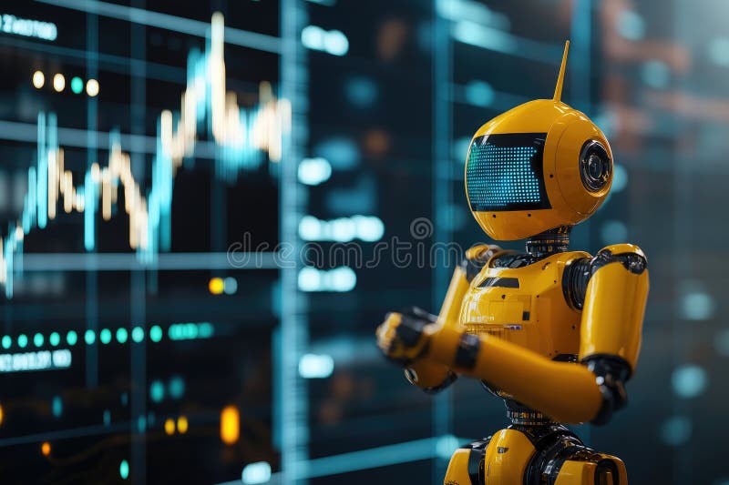 Robot AI Trader Analysing Chart of Stock Exchange Market. Bot Trader ...