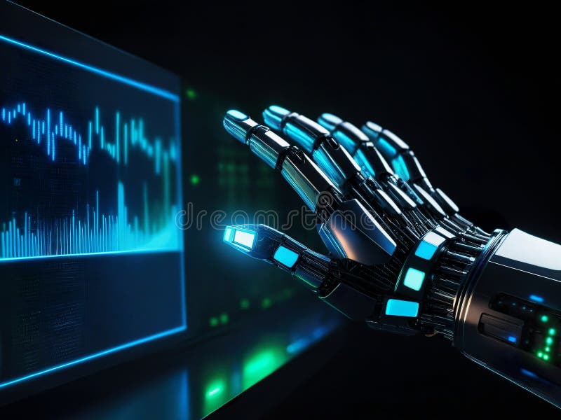 The Robot Analyzes Graphs. Artificial Intelligence, Hand Pointing To Graph, Chart Stock ...