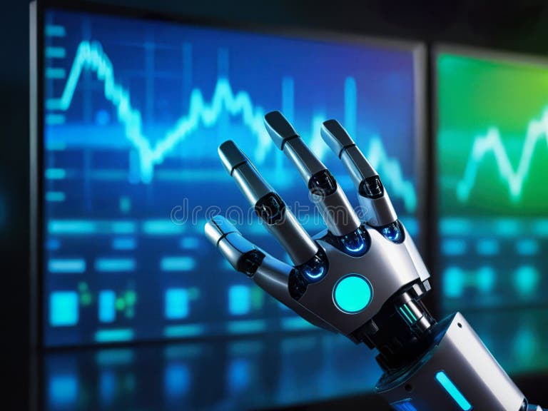 The Robot Analyzes Graphs. Artificial Intelligence, Hand Pointing To ...