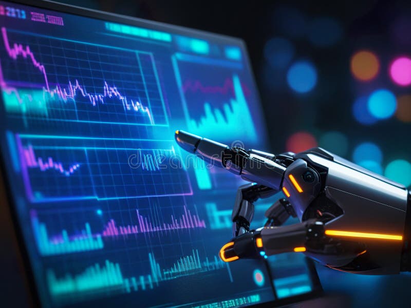 The Robot Analyzes Graphs. Artificial Intelligence, Hand Pointing To ...
