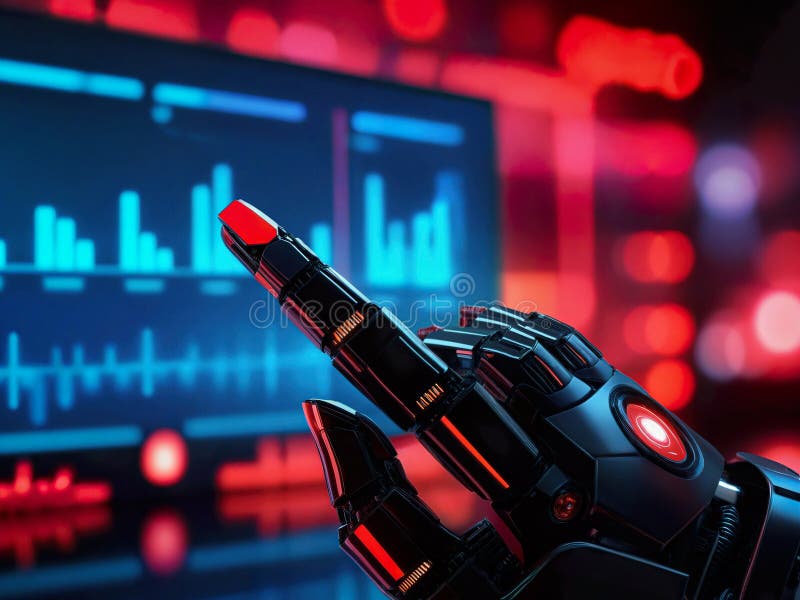 The Robot Analyzes Graphs Artificial Intelligence Hand Pointing To