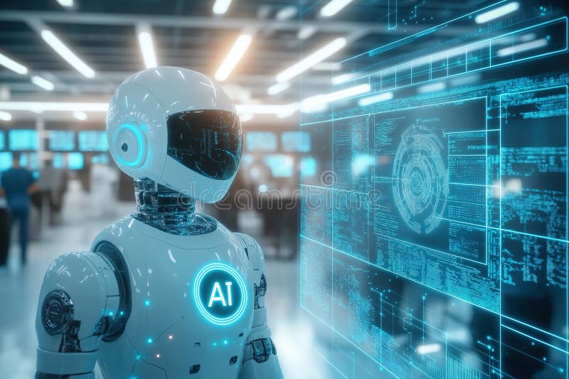 Robot Analyzing Complex Data Related Artificial Intelligence Futuristic Screen Stock Photos ...