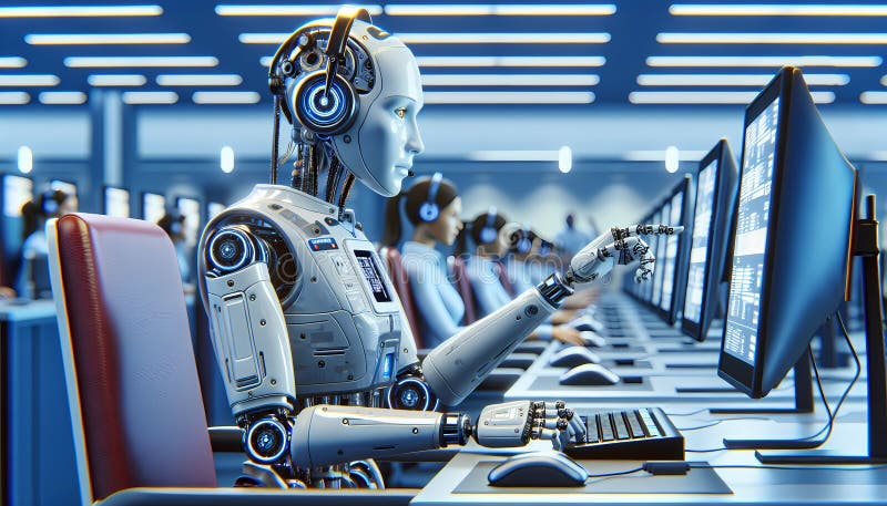 Robot Analyzing Data on Computer Monitor. Generative AI Stock Photo - Image of cyborg, code ...