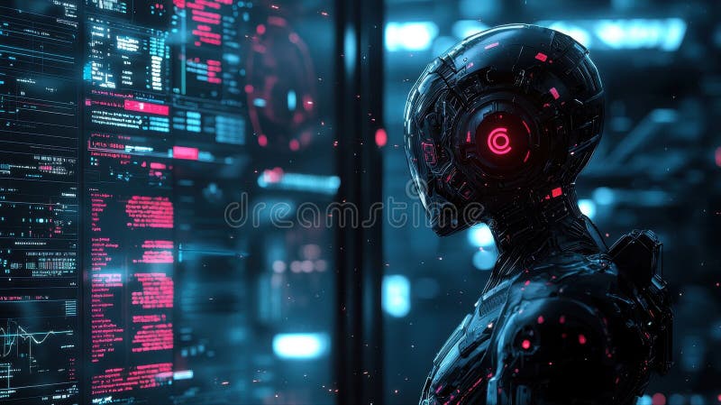 Robot Analyzing Data Computer Screen Focused Digital Interface Stock Photos - Free & Royalty ...