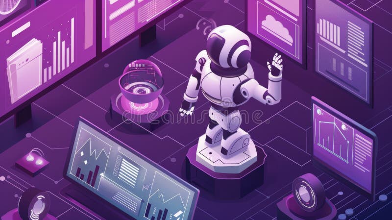 A Robot is Analyzing Data on Dashboard Virtual Screens, a SEO Workflow ...