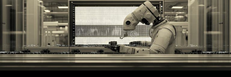 Robot Analyzing Data on Futuristic Large Screen Display Stock ...