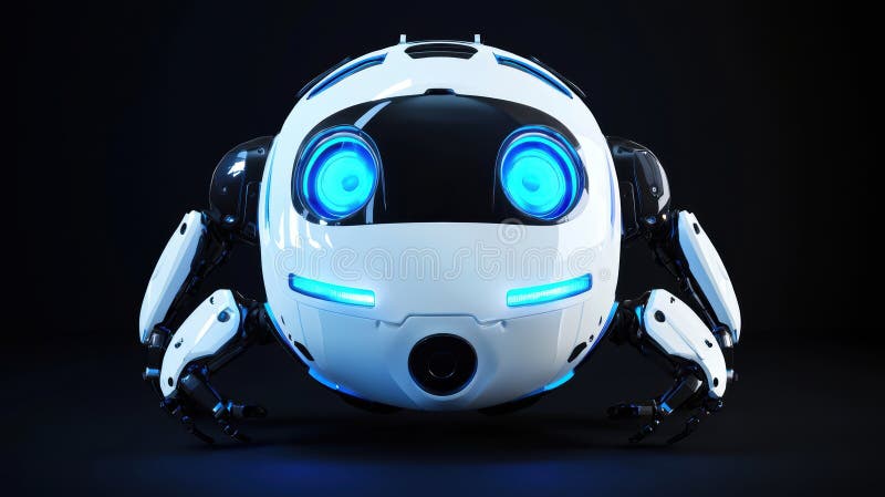 Futuristic White Robot with Blue Lights, Digital Art Stock Illustration ...