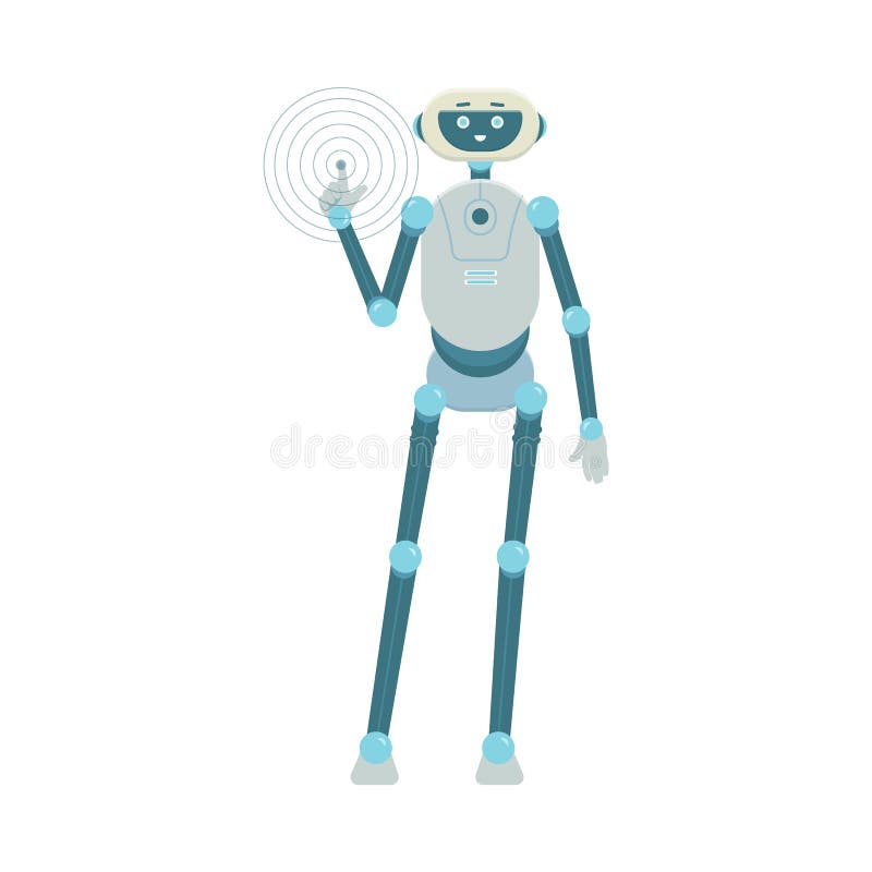 Robot Android Character with Greeting Gesture Flat Vector Illustration ...