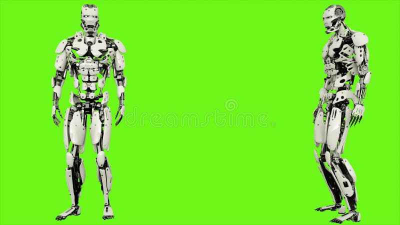 Robot Android Looks into the Distance. Realistic Motion on Green Screen ...