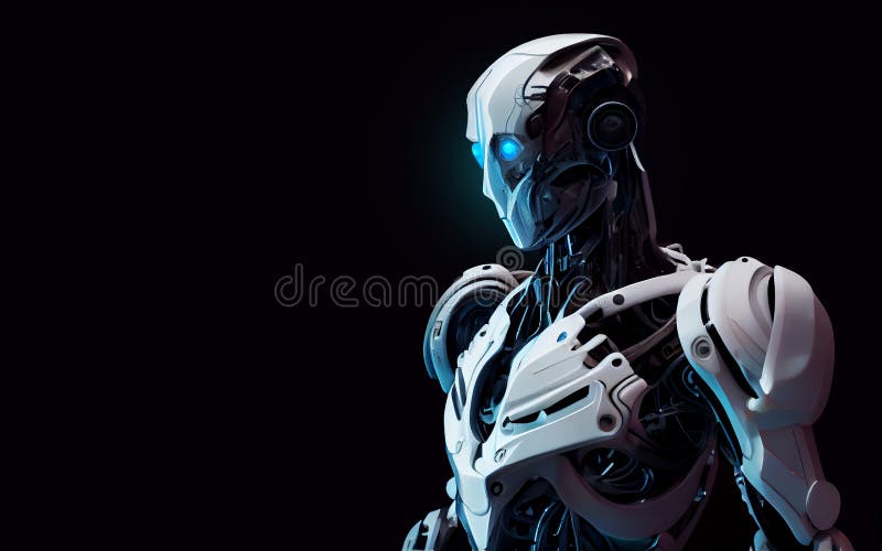 Robot Android Man with Blue Eyes and Blue Lights Stock Illustration ...
