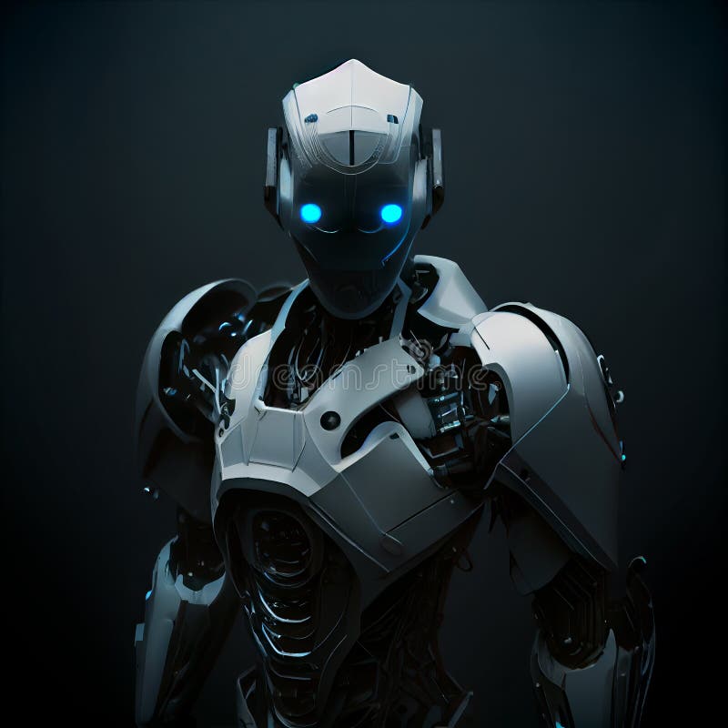 Robot Android Man with Blue Eyes and Blue Lights Stock Illustration ...