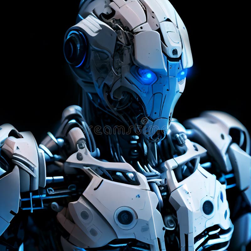 Robot Android Man with Blue Eyes and Blue Lights Stock Illustration ...