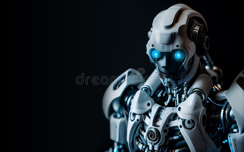 Robot Android Man with Blue Eyes and Blue Lights Stock Illustration ...
