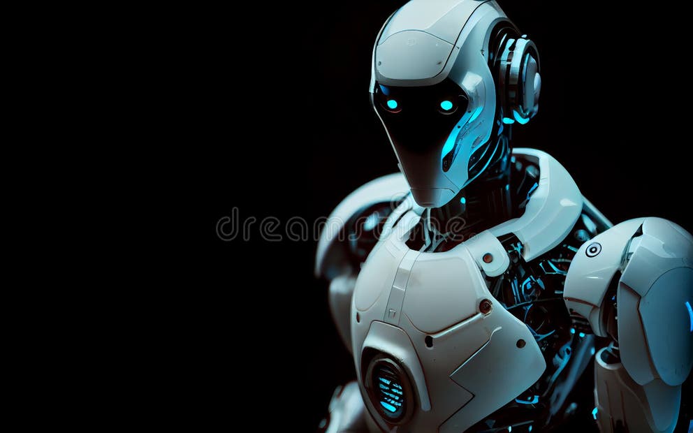 Robot Android Man with Blue Eyes and Blue Lights Stock Illustration ...