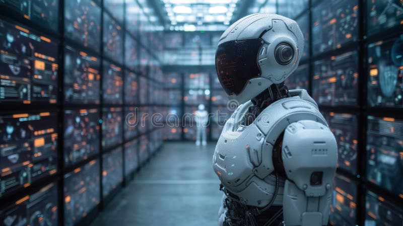 Robot Android Monitors Diverse Feeds in Modern Control Room with ...