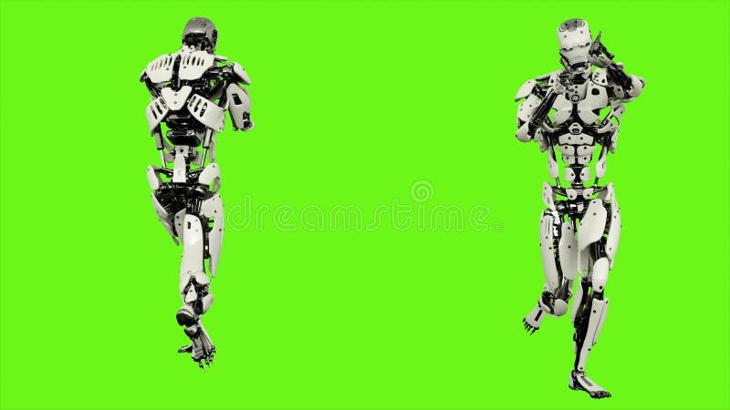 Robot Android Running with a Gun. Realistic Motion on Green Screen. 3D ...
