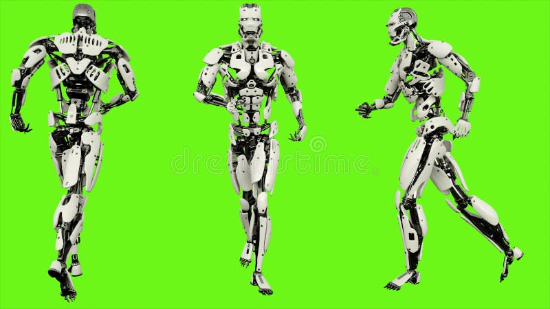 Robot Android Running. Realistic Motion on Green Screen. 3D Rendering ...