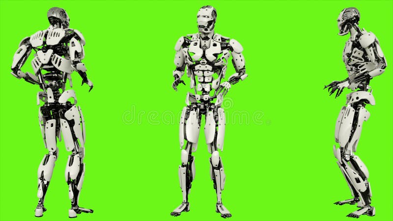 Robot Android Scared. Realistic Motion on Green Screen. 3D Rendering ...
