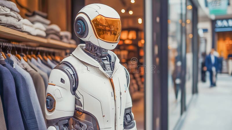 Robot Android is Selling Clothes in Shopping Mall Stock Illustration ...