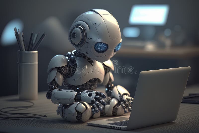 Robot Answering Questions on a Laptop, Sci-fi, Ai Art Illustration ...