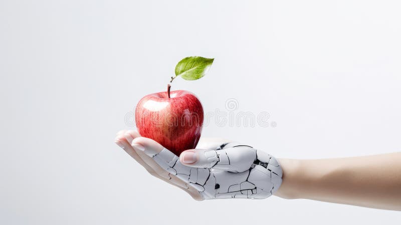 Robot and Apple on White Background Stock Illustration - Illustration ...
