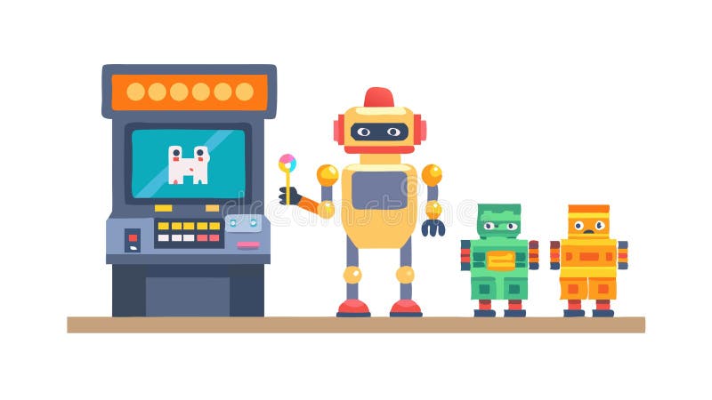 Robot Arcade Players, Future of Gaming, Vector Design Generative AI ...