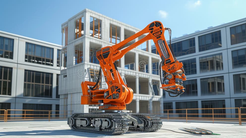 Advanced Construction Robot At Modern Building Site Stock Image Image Of Robot Generated