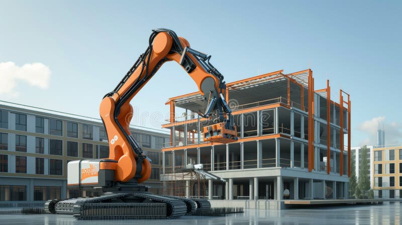 High-Tech Construction Robot on Modern Building Framework Stock Image ...