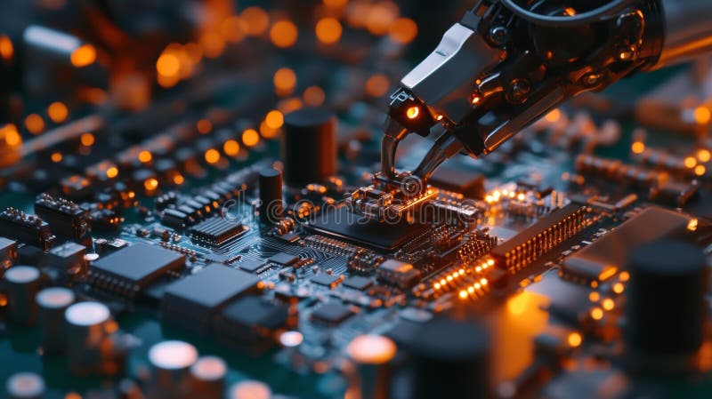 Robotic Arm Assembling High Tech Components Carefully Stock Photos ...