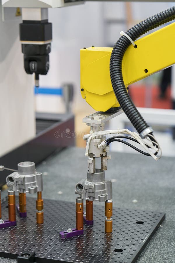 Robot Arm Auto Load and Unload CNC Turning Part Stock Image - Image of ...