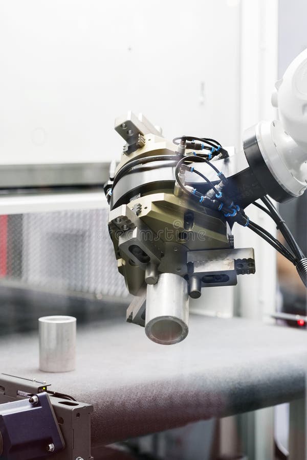 Robot Arm Auto Load And Unload Cnc Turning Part Stock Image Image Of Engineers Line 119854313