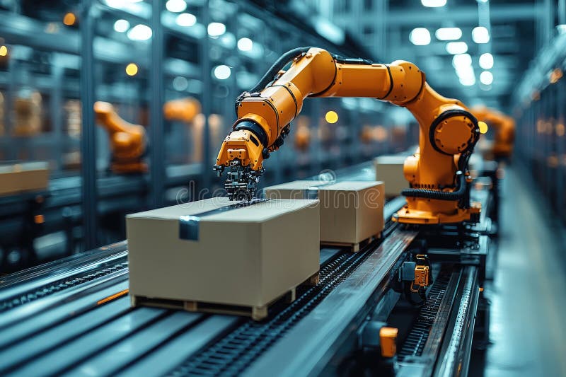 Automated Robot Arm Handling Boxes Production Line Stock Photos - Free ...