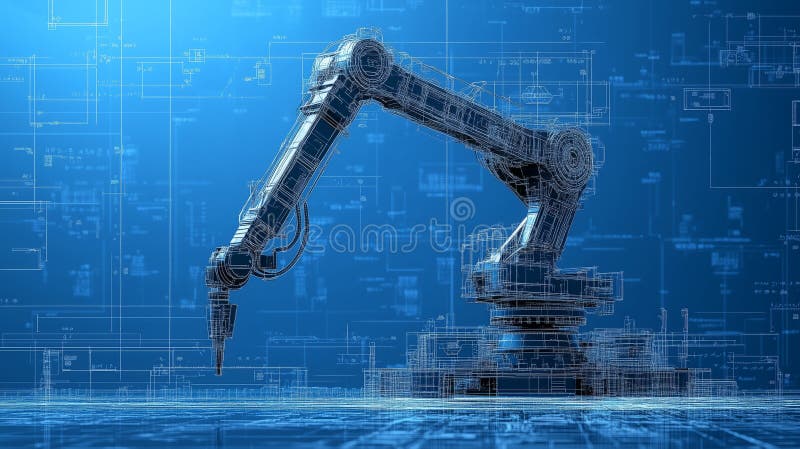 Robot Arm and Communication Network Concept. Industrial Technology ...