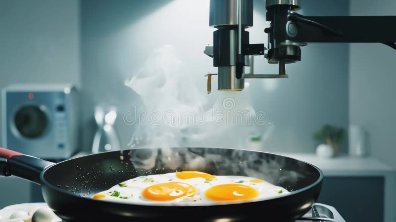 Robot Arm Cooking Eggs in a Smart Kitchen with Precise Movements ...