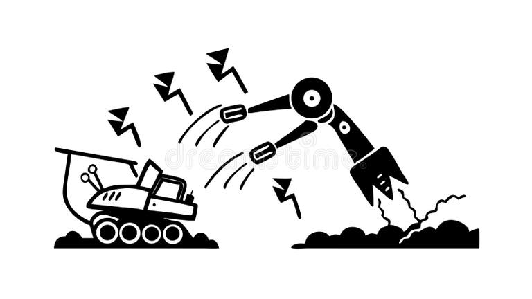 Robot Arm Digging in Landscape, Automated Construction, Vector Design ...